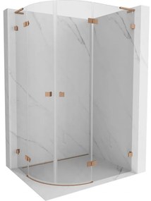 Mexen Lunar, L pravý půlkruhový sprchový kout 100 x 80 cm, 8mm čiré sklo, profil měděná matná, 833L-100P-080L-65-00