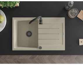 Mexen Bruno, granitový dřez 795x495x200 mm, 1-komorový, béžová s černým sifonem, 6513791010-69-B