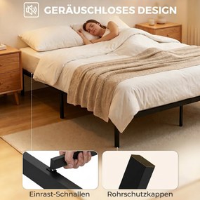 HOMCOM kovový rám postele s úložným prostorem pod postelí, výška 35,5 cm, laťkový rošt, tichý design — bez boxspringu, snadná montáž — 140 × 200 cm, …