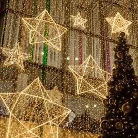 Easy Fix LED světelný závěs venkovní, 100 × 300 cm, teple bílá, 300 diod, bílý kabel, IP67, prodlužovací