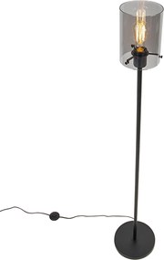 Designová stojací lampa černá s kouřovým sklem - Dome