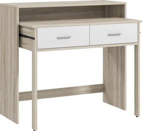 HOMCOM Rozkládací konzolový stůl se 2 výsuvnými policemi, 2 zásuvkami a 2 protišmykovými kolečky, Dvouramenný stůl 95x35x87 cm Dub