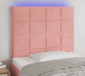 vidaXL Čelo postele s LED 80x5x118/128 cm samet [3122459] Barva: Růžová