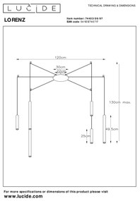 Lucide 74403/06/97 závěsné LED svítidlo Lorenz rezavě hnědé, 6x4W, 3000K, 120cm