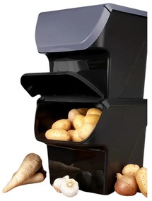 VILDE Sada 2ks úložných boxů VEGBOX na brambory a zeleninu s větráním, VEGBOX černý+šedý (14l )