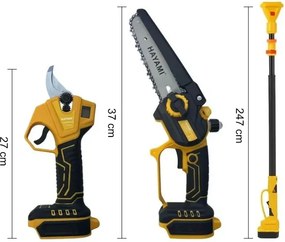 Velká AKU sada HAYAMI HA-1008-1 3v1 - pila + zahradnické nůžky + prodlužovací tyč 2,4 m
