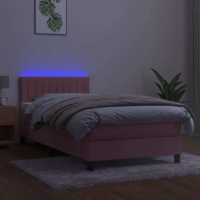 Box spring postel s matrací a LED růžová 90x200 cm samet 3134506