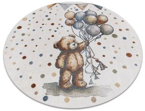 Kulatý dětský koberec BONO 9614 Medvídek Balónky krémový světle šedý Rozměr: průměr 160 cm
