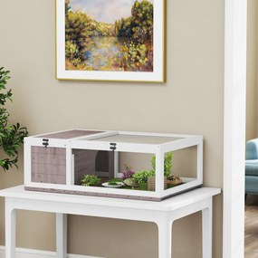 PawHut Dřevěný dům pro želvy, želví výběh s hlavními domky a otevíracím vrchním krytem 91x60,5x32 cm, hnědý