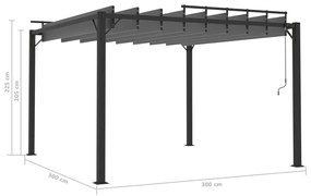 Altán s lamelovou střechou 3 x 3 m antracitová tkanina a hliník,  313926