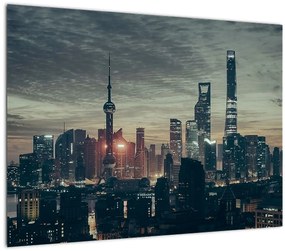 Skleněný obraz města za soumraku (70x50 cm)