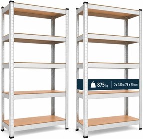 AREBOS 2x Dílenský regál 180 x 75 x 45 cm 875 kg - stříbro