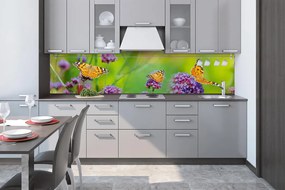 DIMEX | Fototapeta do kuchyně Motýli KI-260-113 | 260 x 60 cm | zelená, fialová, oranžová