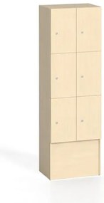 Dřevěná odkládací skříňka S5 s úložnými boxy, 6 boxů, 1700 x 600 x 420 mm, cylindrický zámek, bříza
