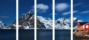 5-dílný obraz noční krajina v Norsku - 200x100 cm