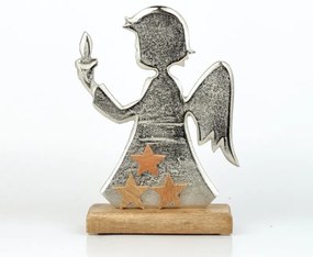 Anděl s hvězdami 26 cm hliník a dřevo