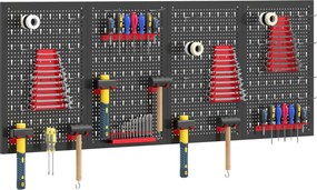 HOMCOM nástěnný pegboard – 4 panely 60 × 40 cm, organizér nářadí 38 dílů, černo-červený | Aosom