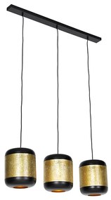 Vintage závěsná lampa černá s mosazným podlouhlým 3-světlem - Kayleigh