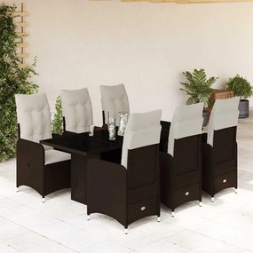 7dílný zahradní bistro set s poduškami hnědý polyratan 3277072
