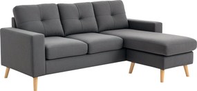HOMCOM L-Šatní Pohovka z Látky, Sada S Látkovým Stylovým Čalouněním pro 3 Osoby s Chaise Longue, Rohová Pohovka do Obývacího Pokoje, Tmavě Šedá, 193 x