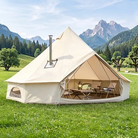 Costway Nepromokavý zvonový stan s otvorem pro kamna, 410 cm, béžový