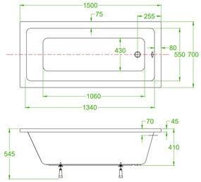 BPS-koupelny Akrylátová obdélníková vana k vestavbě HYD-NIL150-VEST 150x70 cm bílá, odtokový komplet chrom