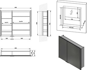 Sapho, INTEGRA zápustná galerka s LED osvětlením, 85x70cm, IN085