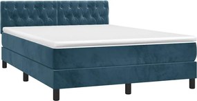 Box spring postel s matrací a LED tmavě modrá 140x190 cm samet 3134583