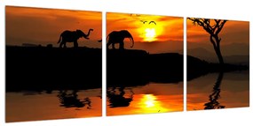 Obraz africké krajiny se slonem (90x30 cm)