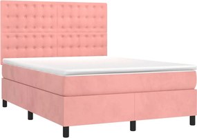 Box spring postel s matrací a LED růžová 140x200 cm samet 3136370