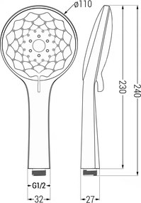 Mexen příslušenství - R-74 Ruční sprcha, 3-funkční, černá, 79574-70