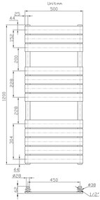 Gamma Erga Classic, topné těleso 1200x500 mm, 661W, černá matná, ERG-LAV-CLAS-12050-BK