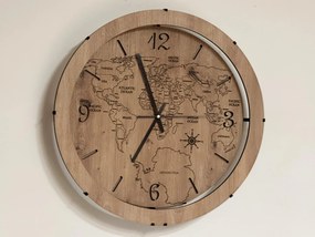 Li-Go "Mapa světa" Dřevěné hodiny dub světlý velikost svítidla/hodin: 50 cm
