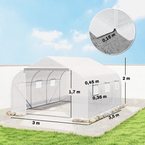 Fóliový skleník Outsunny 4,45x2,99x2,05 m, ochrana proti UV záření, okno ze síťoviny, větruvzdorný, kovový, bílý| Aosom