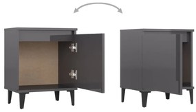 Noční stolek s kovovými nohami šedý s vysokým leskem 40x30x50cm - Default Title