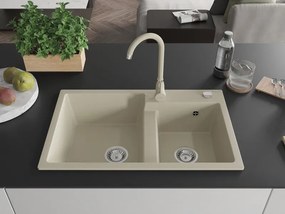 Mexen Tomas, granitový dřez 800x500x190 mm, 2-komorový, béžová, 6516802000-69