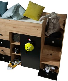 Patrová postel SMART 3 Abika 93/123/248,5 barevné provedení: dub artisan-černý mat-bílé úchyty