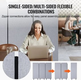 0,6 m Pokojový dělič 3 panely PET Polyester Zvukotěsná ochranná obrazovka šedá