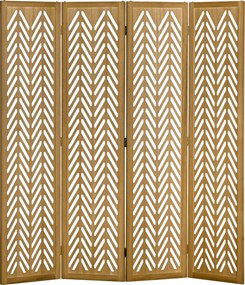HOMCOM Dřevěný mřížkový dělicí panel, skládací příčka 4 panely, přírodní dřevo 160 x 170 cm