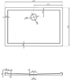 Mexen Flow, obdélníková sprchová vanička, slim, 85 x 95 cm, černá matná, 46R708595