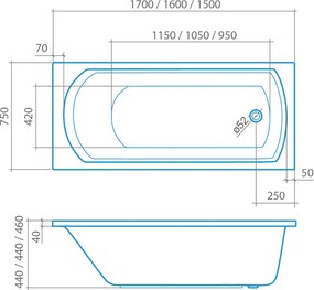 Obdélníková akrylátová vana iBATH CLASSIC NEO 150 cm 75 cm 8780000