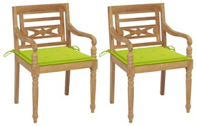 Židle Batavia 2 ks zářivě zelené podušky masivní teakové dřevo,  3062138