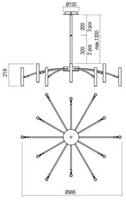 Redo 01-2774 - Lustr na tyči RAYEN 12xG9/10W/230V bronz