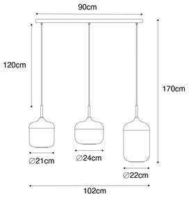 Designové závěsné svítidlo černé se zlatem a kouřovým sklem 3-světlo - Kyan