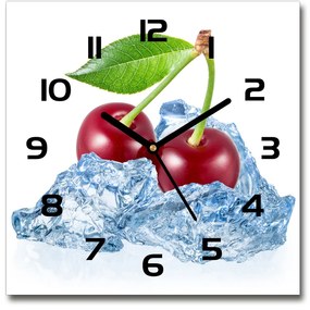 Wallmuralia Skleněné hodiny čtverec Višně s ledem 30x30 cm