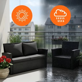Velaco Ratanový zahradní nábytek Lagos, 4 osoby, černý