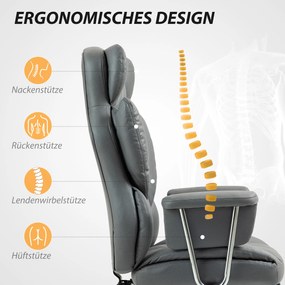Kancelářská židle HOMCOM s funkcí polohování, ergonomická kancelářská židle, výškově nastavitelná otočná židle s podnožkou, čalouněná, max. nosnost 1…