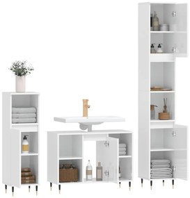 3dílný set koupelnového nábytku lesklý bílý kompozitní dřevo,  3190293