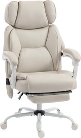 HOMCOM Kancelářská židle s vysokým opěradlem s vibrační masáží a vyhříváním, ergonomická, naklápěcí, s opěrkou nohou, krémově bílá
