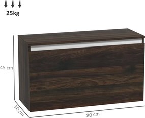 HOMCOM Nástěnný Noční Stolek s Bezúchytkovým Šuplíkem, Moderní Dřevěný Nástěnný Stolek do Ložnice, 80x30x45 cm, Ořech